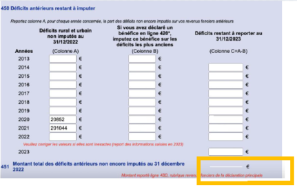 Bug sur le report du déficit foncier dans la déclaration 2024.